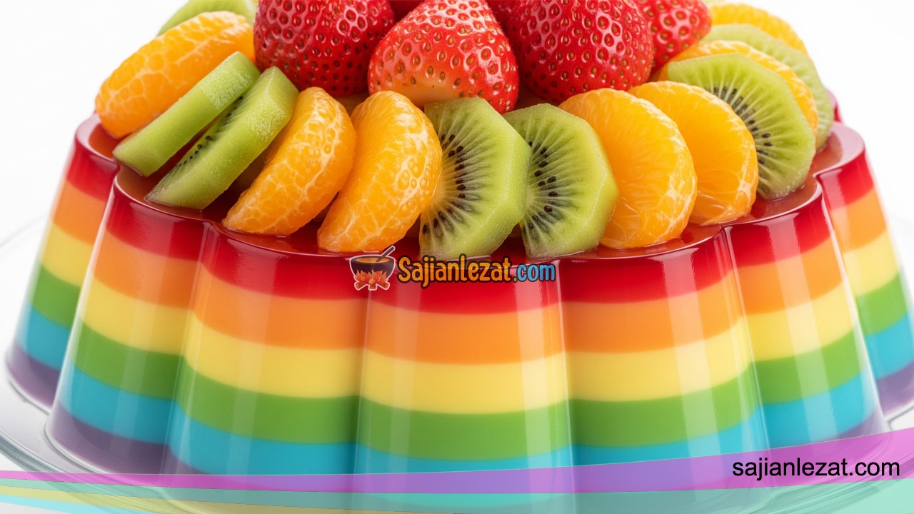 Cara Membuat Puding Pelangi Aneka Buah Cantik dan Segar, Mudah dan Praktis